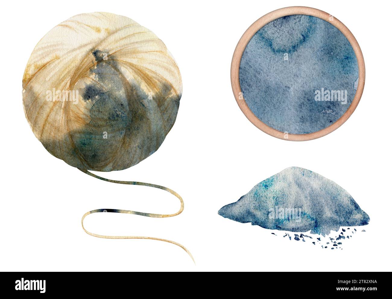 Hand drawn watercolor indigo coloring natural plant dye and materials ...