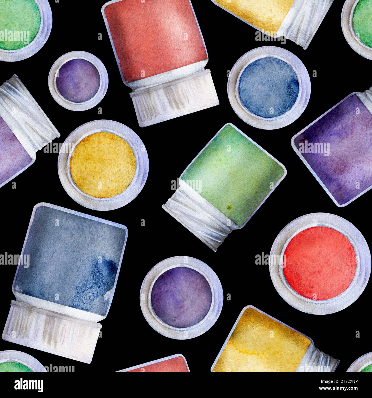 Watercolor hand drawn illustration, kids children painting materials ...