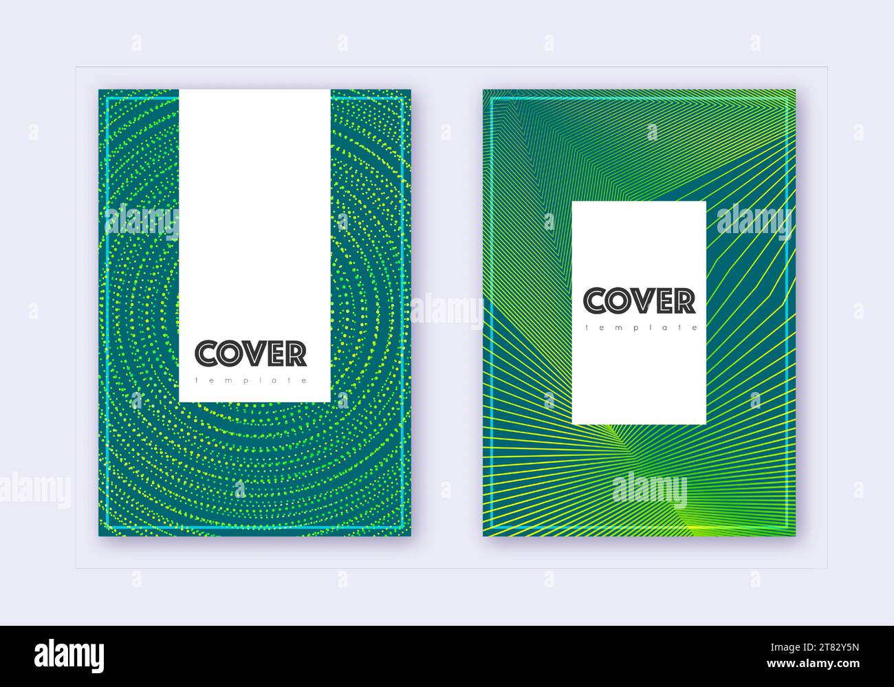 Hipster cover design template set. Green abstract lines on dark ...