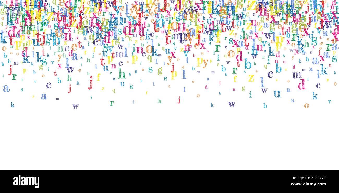 Scattered letters of latin alphabet. Colorful childish floating ...