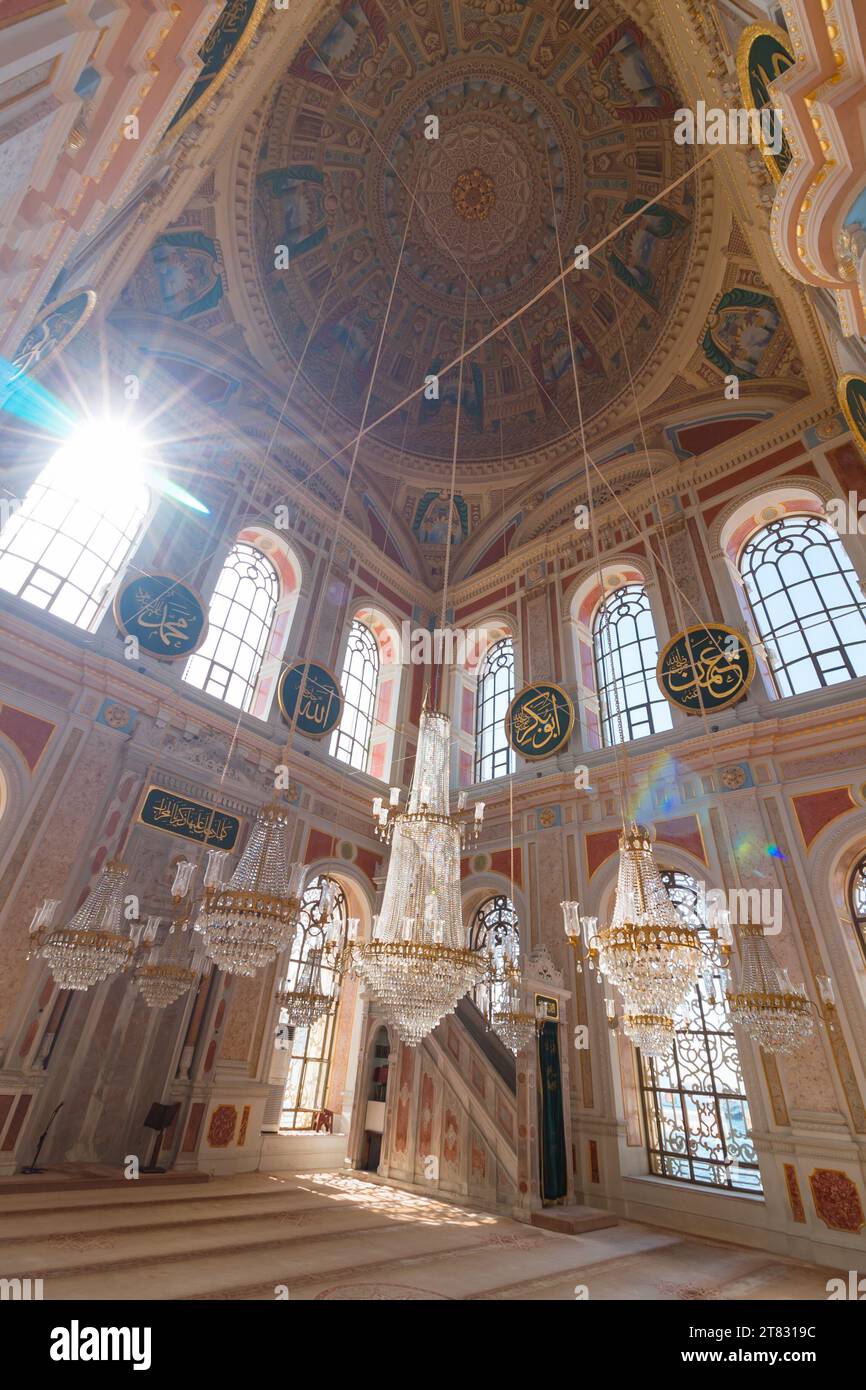 Interior view of Ortakoy Mosque or Buyuk Mecidiye Mosque in Istanbul ...