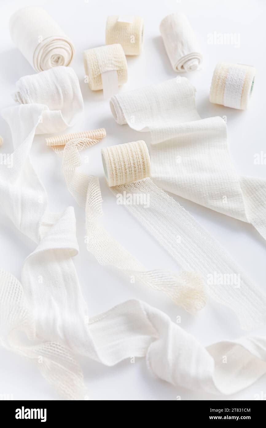 First aid, injury protecting wrapping and wound dressing concept Stock ...