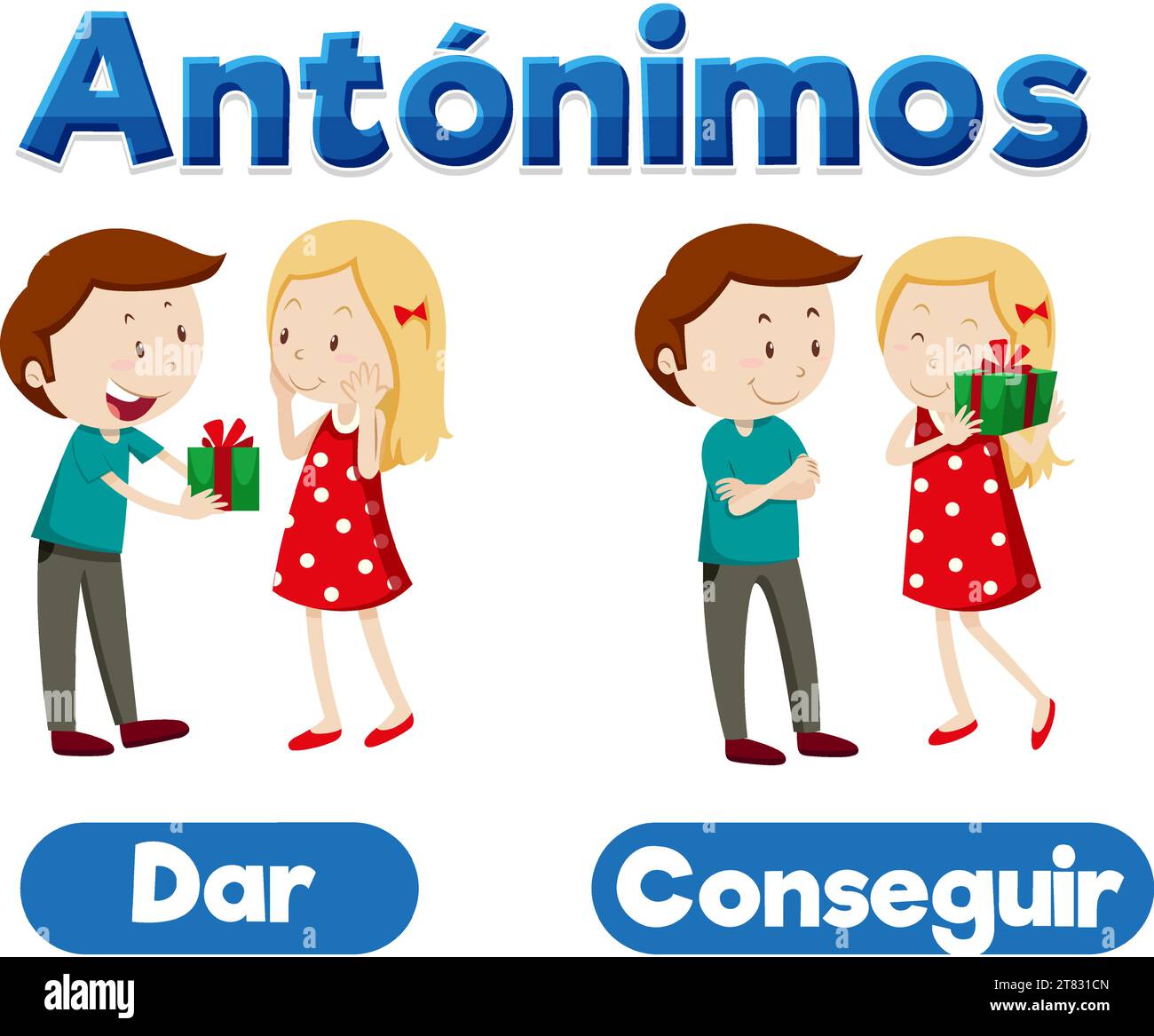Vector cartoon illustration of Spanish words for give and get Stock ...