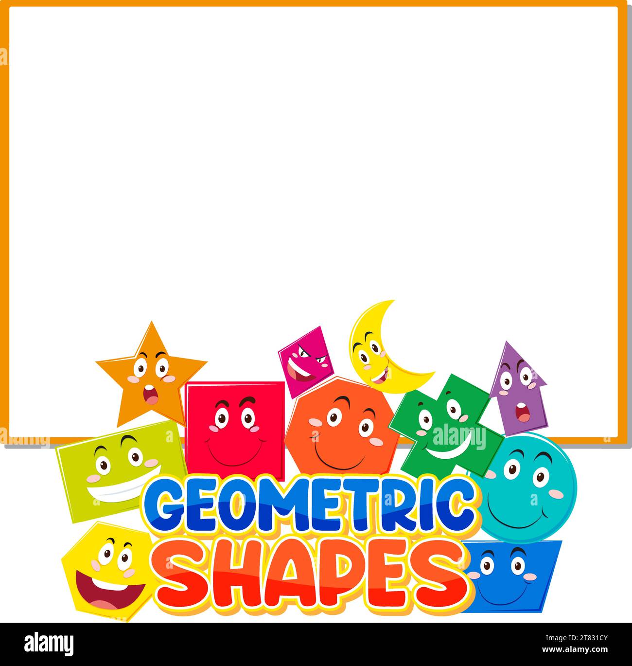 A vector cartoon border frame template featuring Maths geometric shapes ...