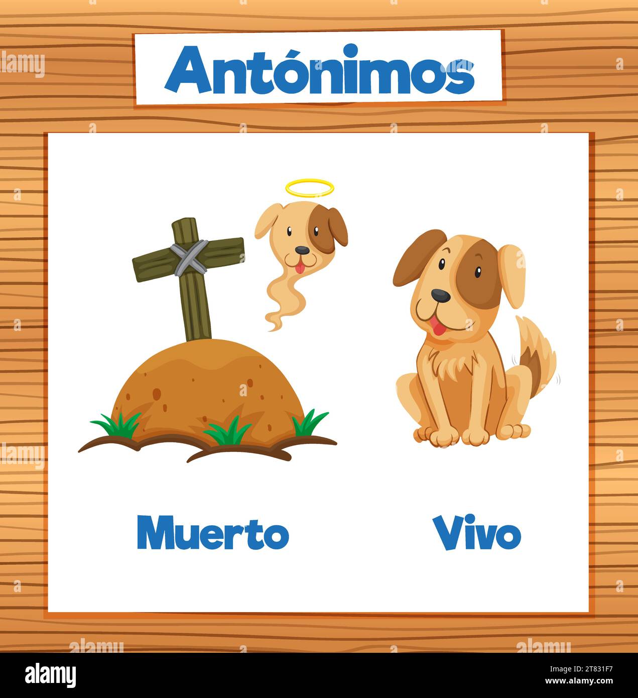 A vector cartoon illustration depicting the antonyms 'Muerto' and 'Vivo ...