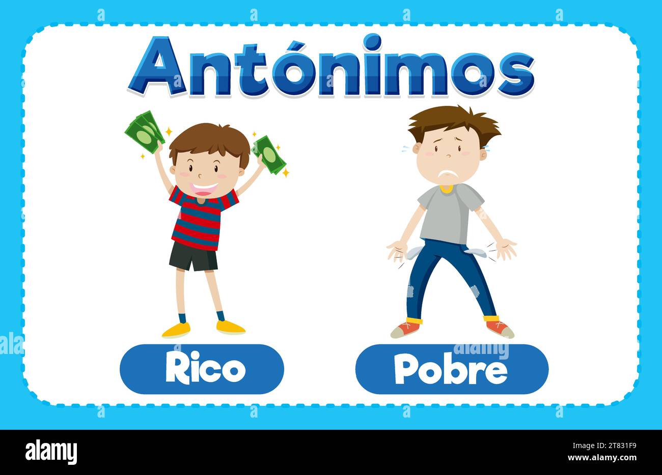 Illustration of contrasting words for wealth in Spanish education Rich ...
