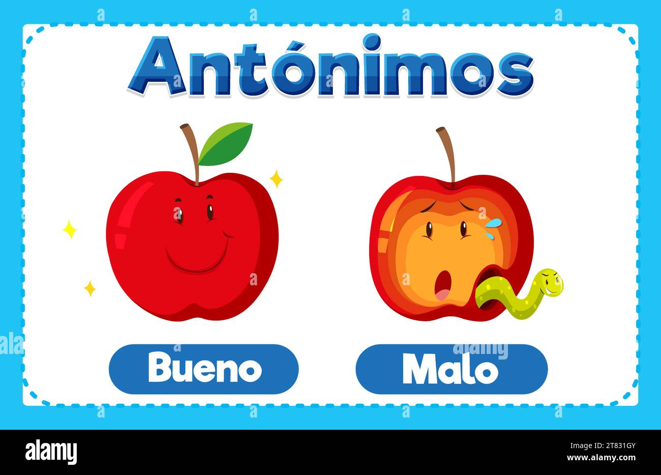 A vector cartoon illustration of antonyms in Spanish means good and bad ...
