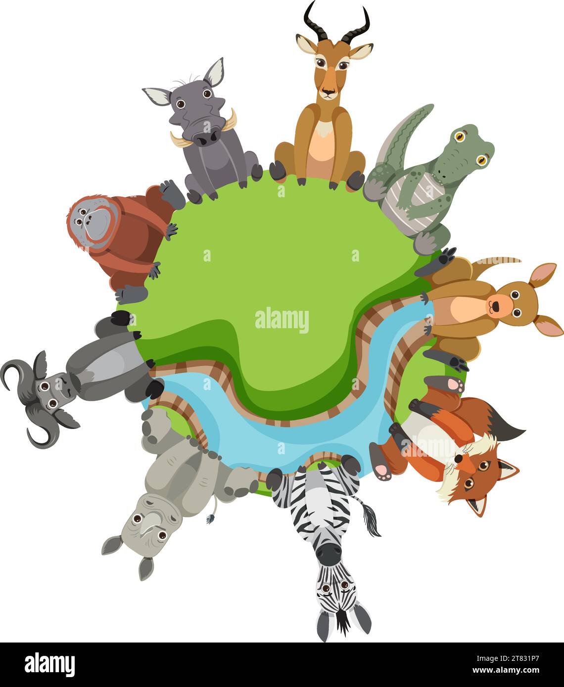 Vector cartoon illustration of wild animals on a sphere Stock Vector ...