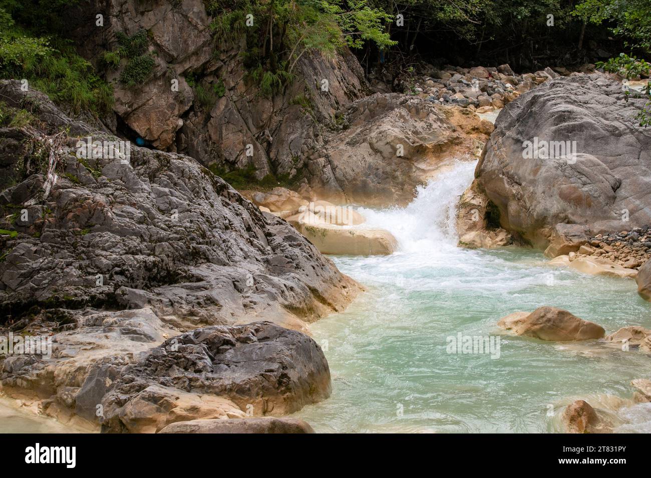 Blue lake in Giresun. The river flows blue due to soda water. Kuzalan ...