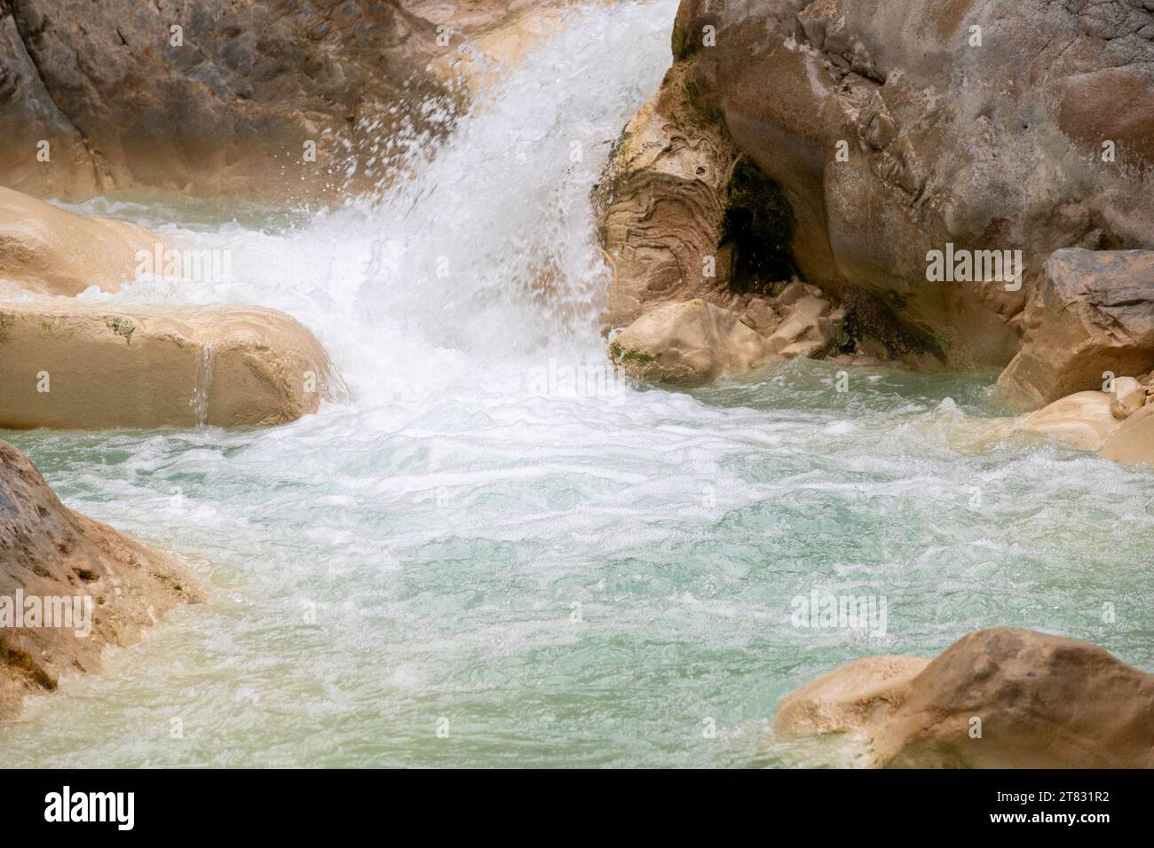 Blue lake in Giresun. The river flows blue due to soda water. Kuzalan ...