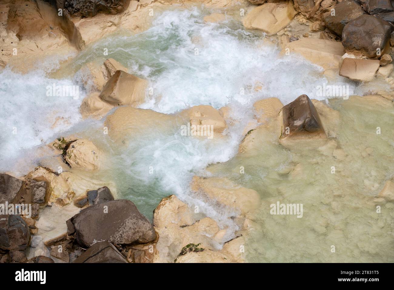 Blue lake in Giresun. The river flows blue due to soda water. Kuzalan ...