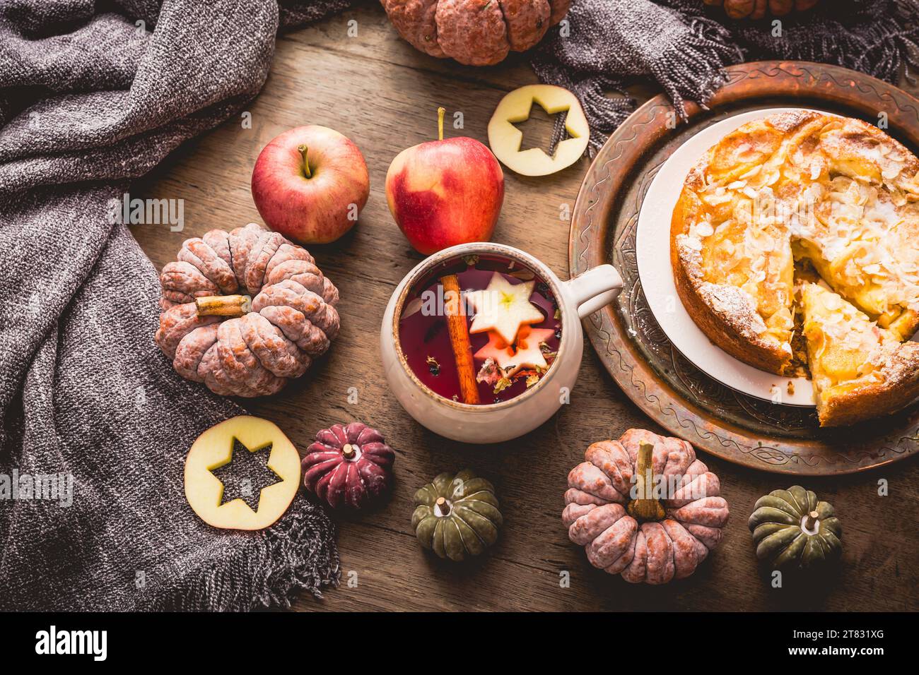 Herbal tea with fruits and cinnamon with apple pie for Thanksgiving ...