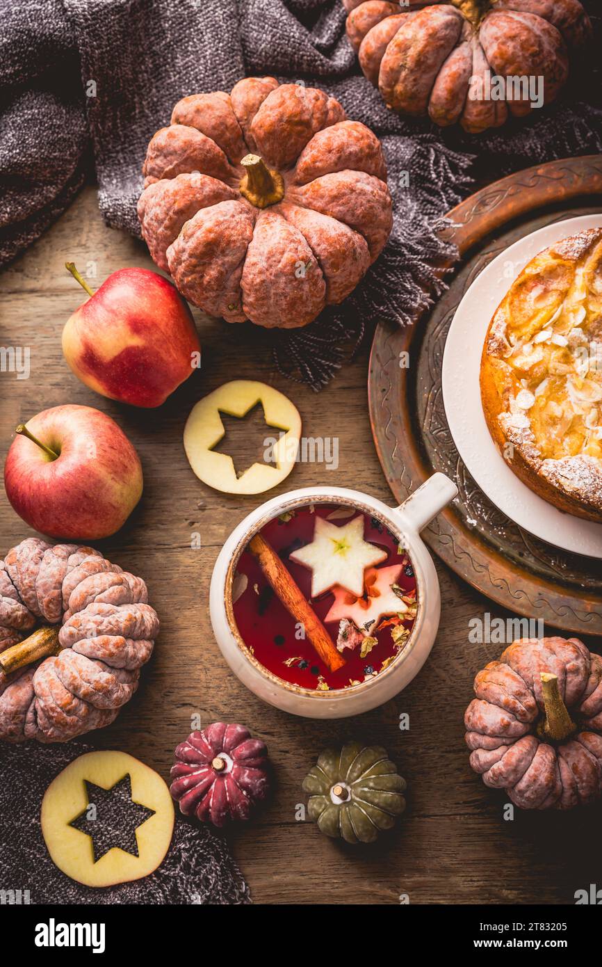 Herbal tea with fruits and cinnamon with apple pie for Thanksgiving ...