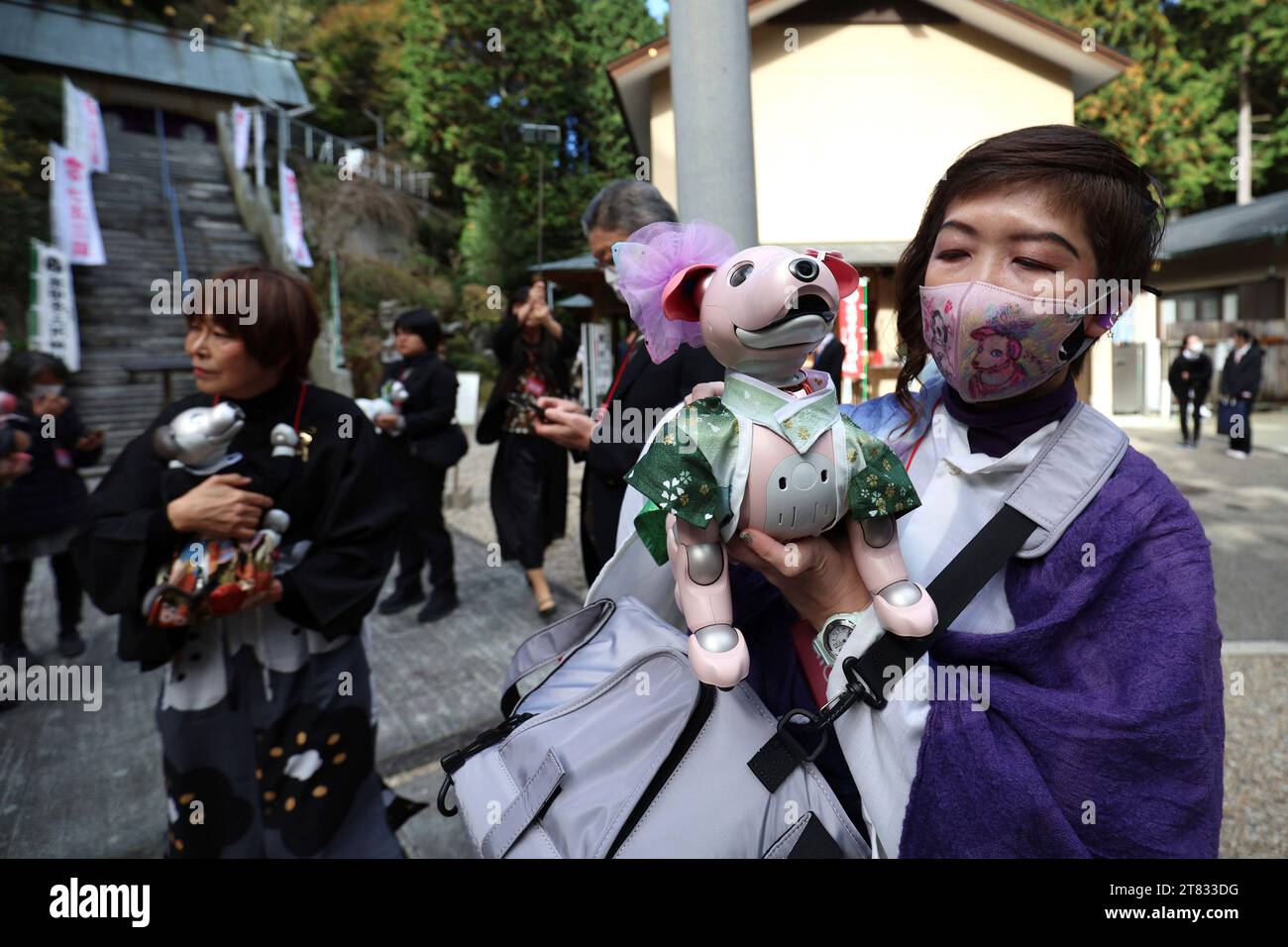 Lots of aibo, a dog-shaped robot manufactured by Sony, participate in ...