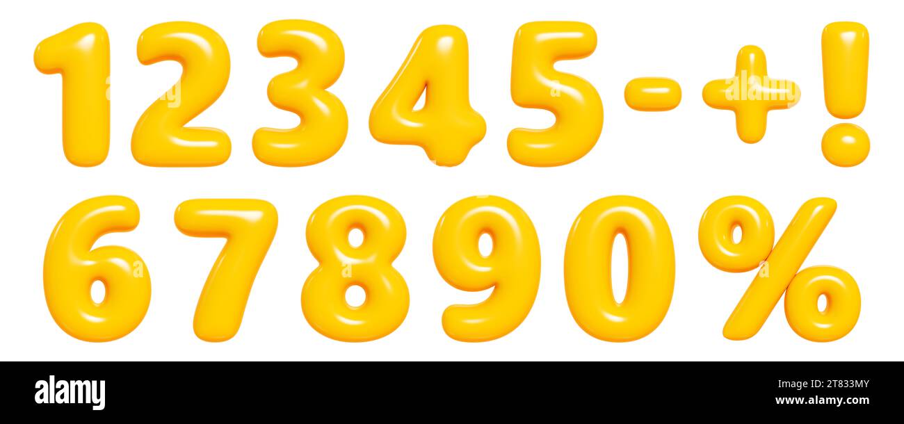 Number 3d set. Render illustration of cartoon yellow glossy inflatable ...