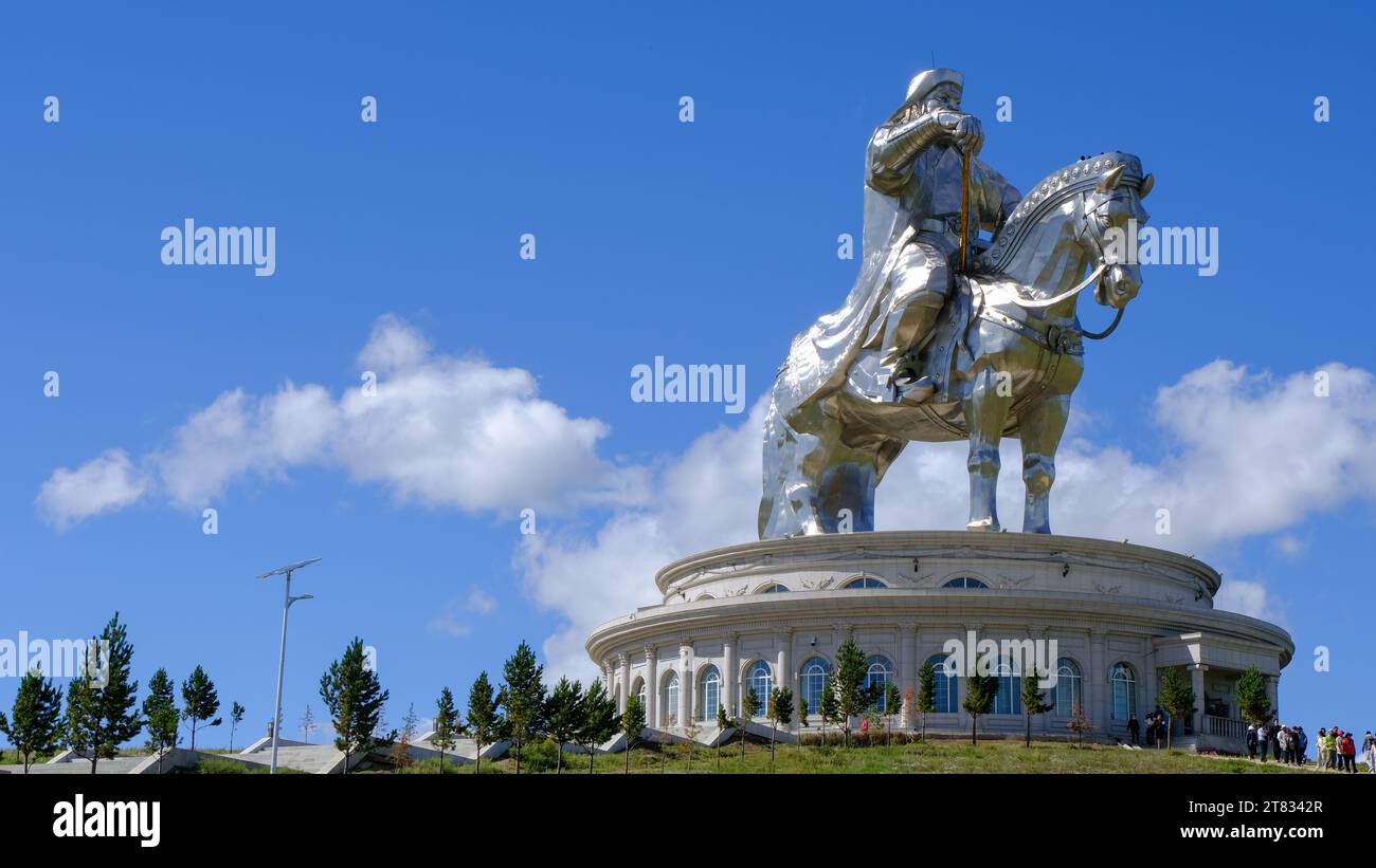 Equestrian statue of Genghis Khan on the bank of the Tuul River at ...