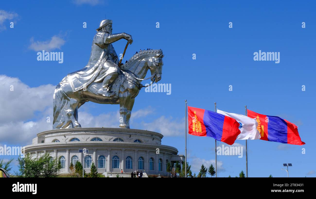 Equestrian statue of Genghis Khan on the bank of the Tuul River at ...