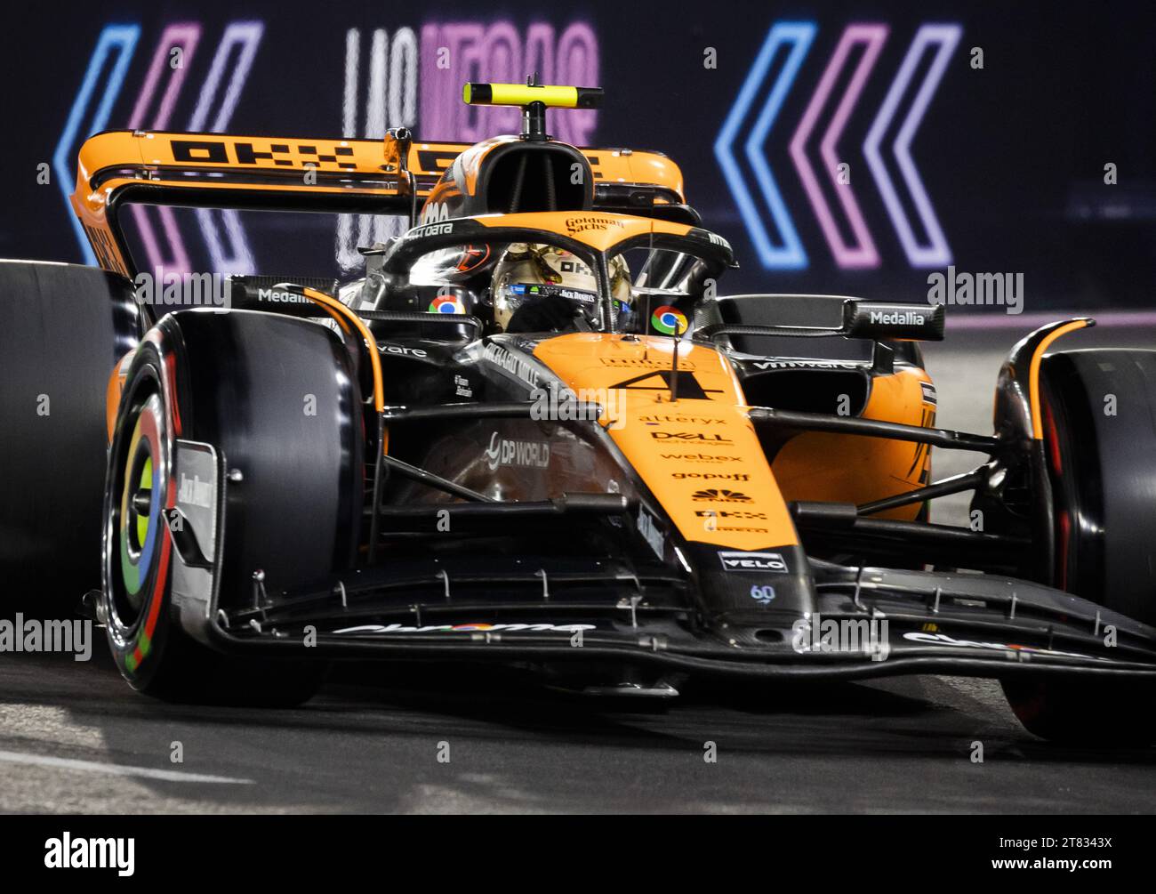 LAS VEGAS - Lando Norris (McLaren) during qualifying prior to the Las ...