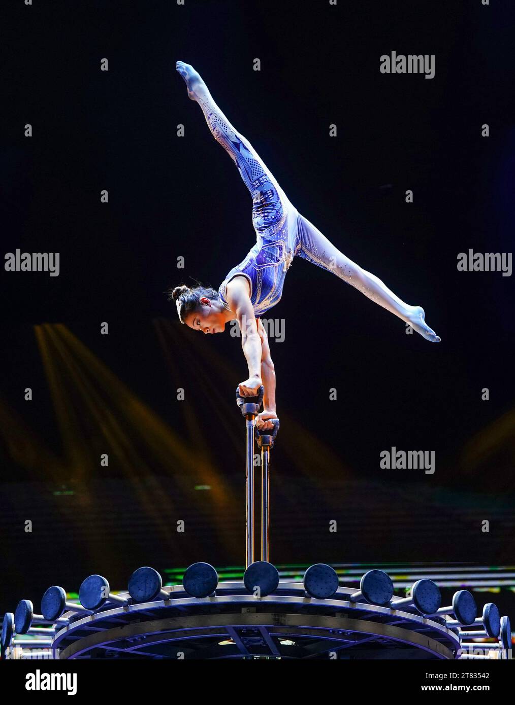 Beijing, China. 17th Nov, 2023. An actress performs during an acrobatic ...