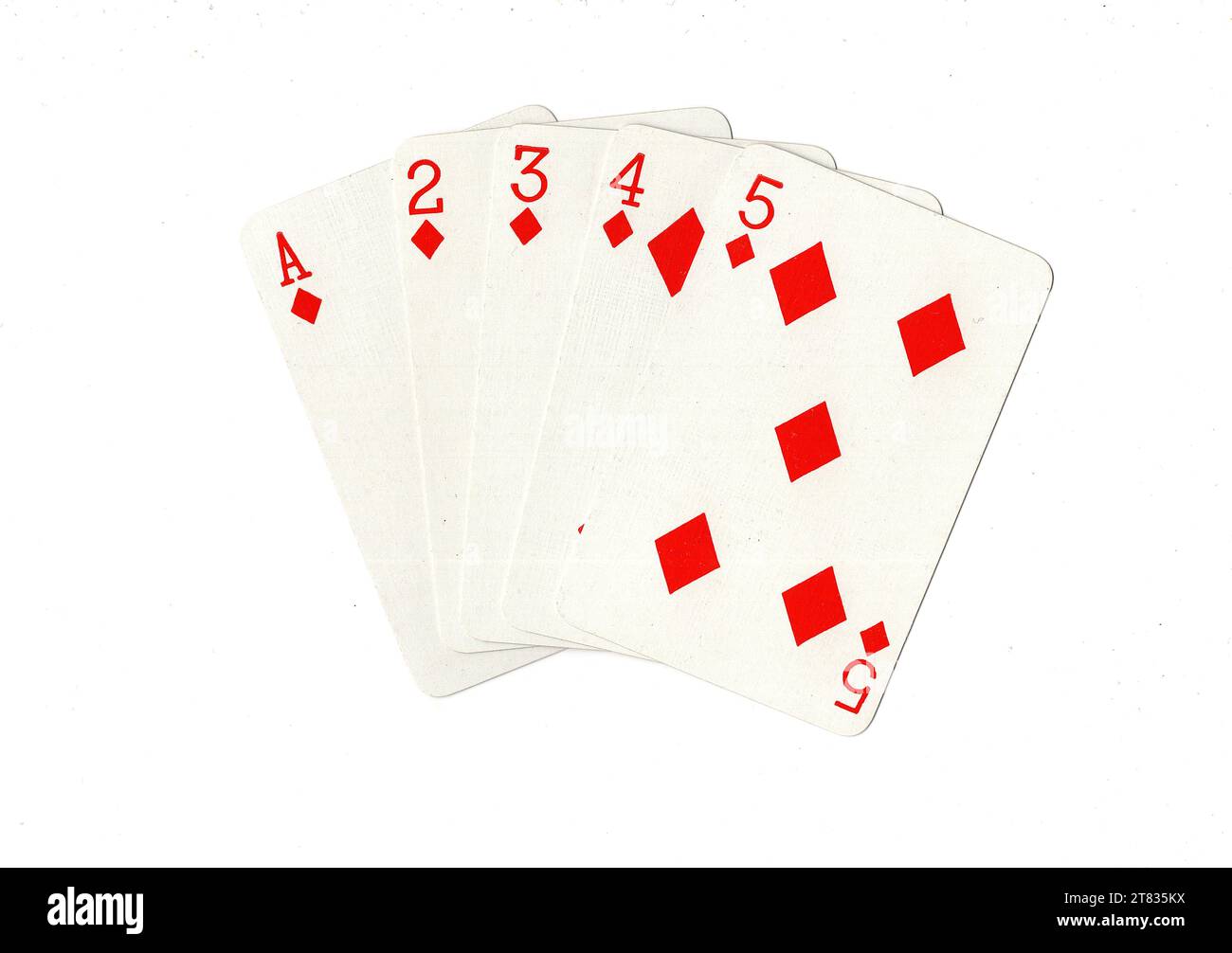 A poker hand of vintage playing cards showing a straight flush of ...