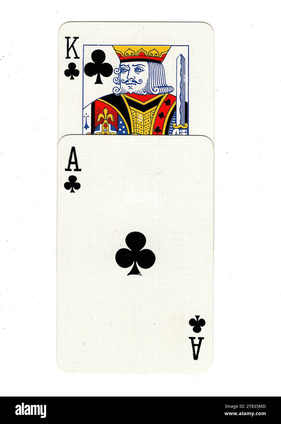 A pontoon hand of vintage playing cards showing an ace and king of ...