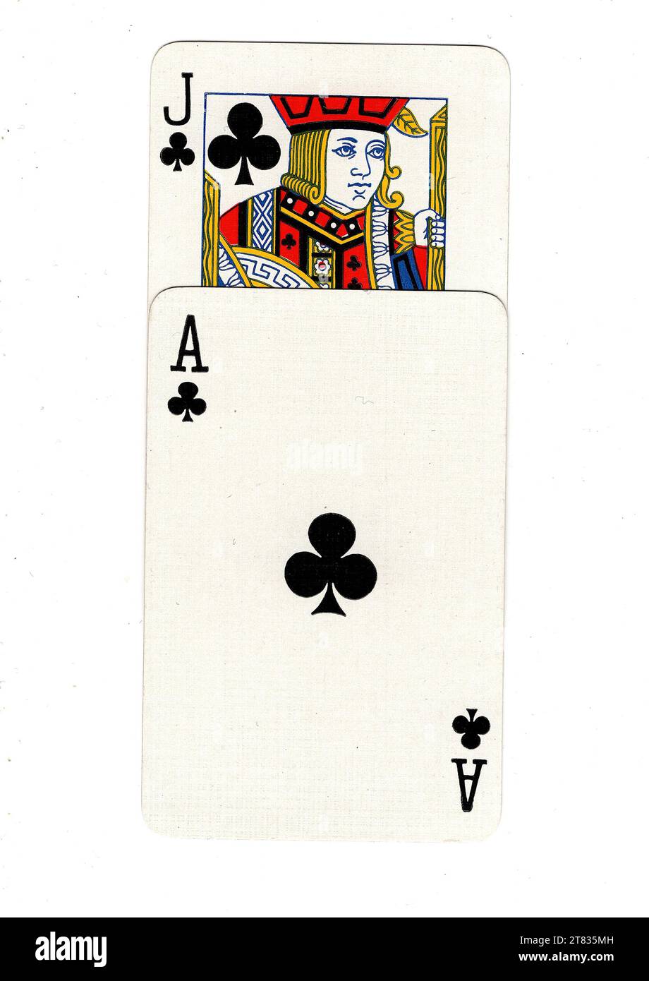 A pontoon hand of vintage playing cards showing an ace and jack of ...