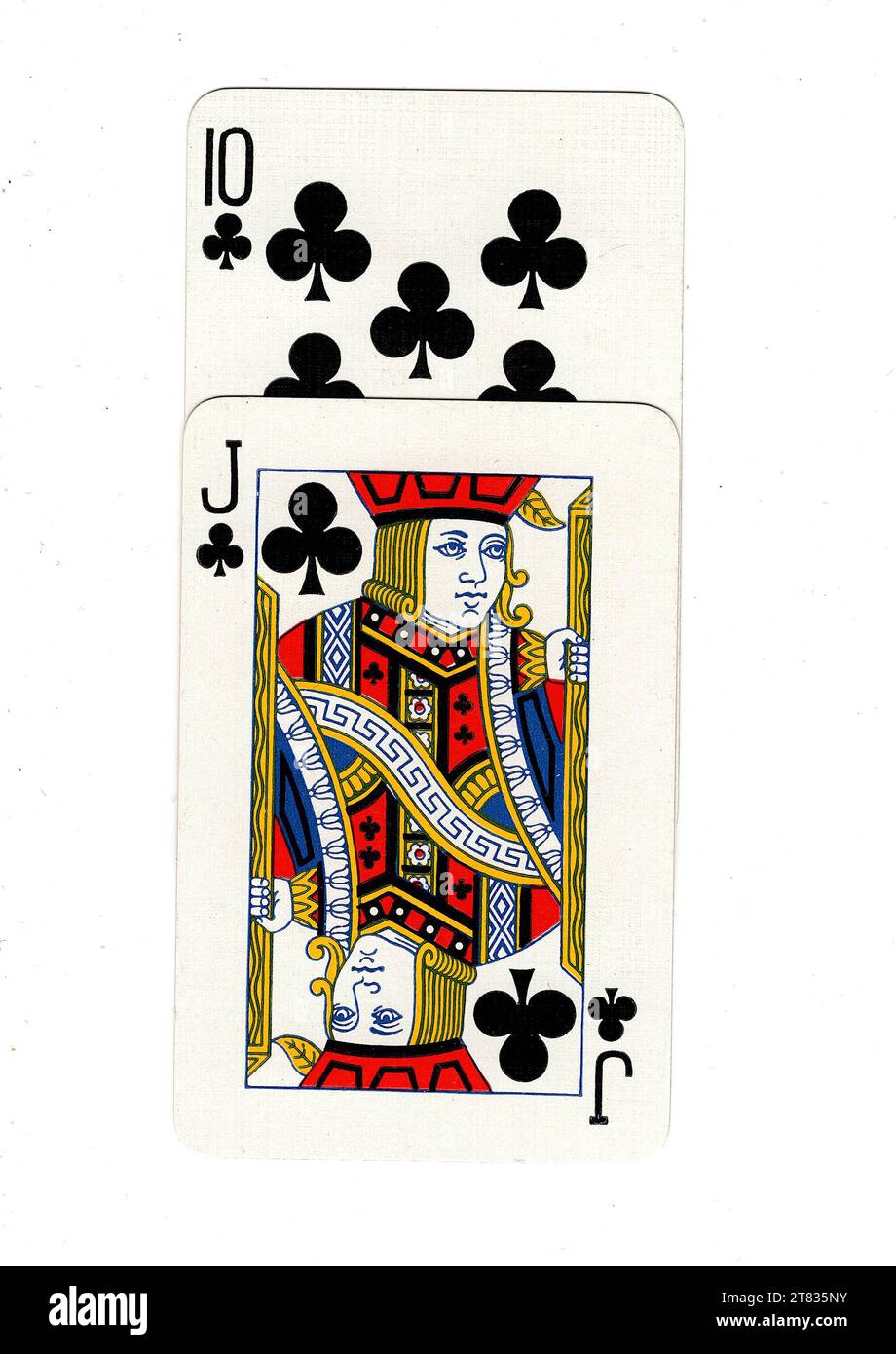 A pontoon hand of vintage playing cards showing a ten and jack of clubs ...