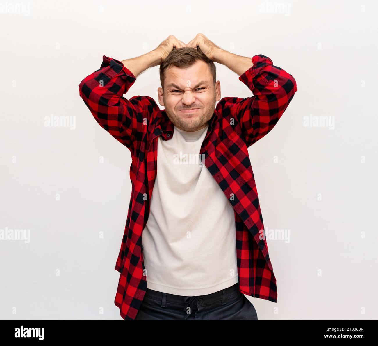 Annoying and fury expression emotions of male in front of white ...