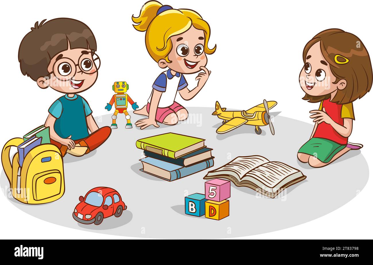 Kids playing with educational games in kindergarten room. Kids talking ...