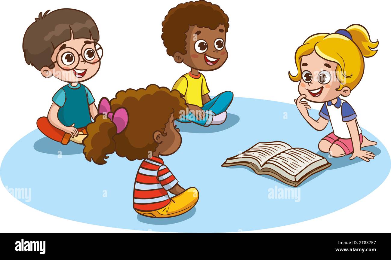 Kids playing with educational games in kindergarten room. Kids talking ...