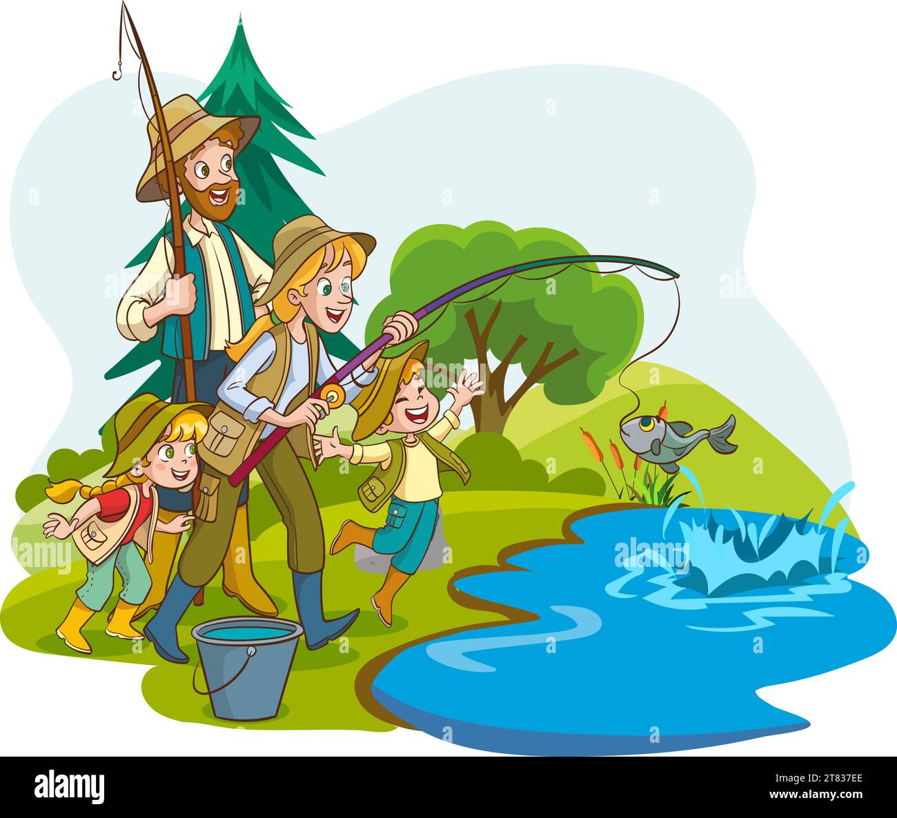 vector illustration of family camping and fishing Stock Vector Image ...