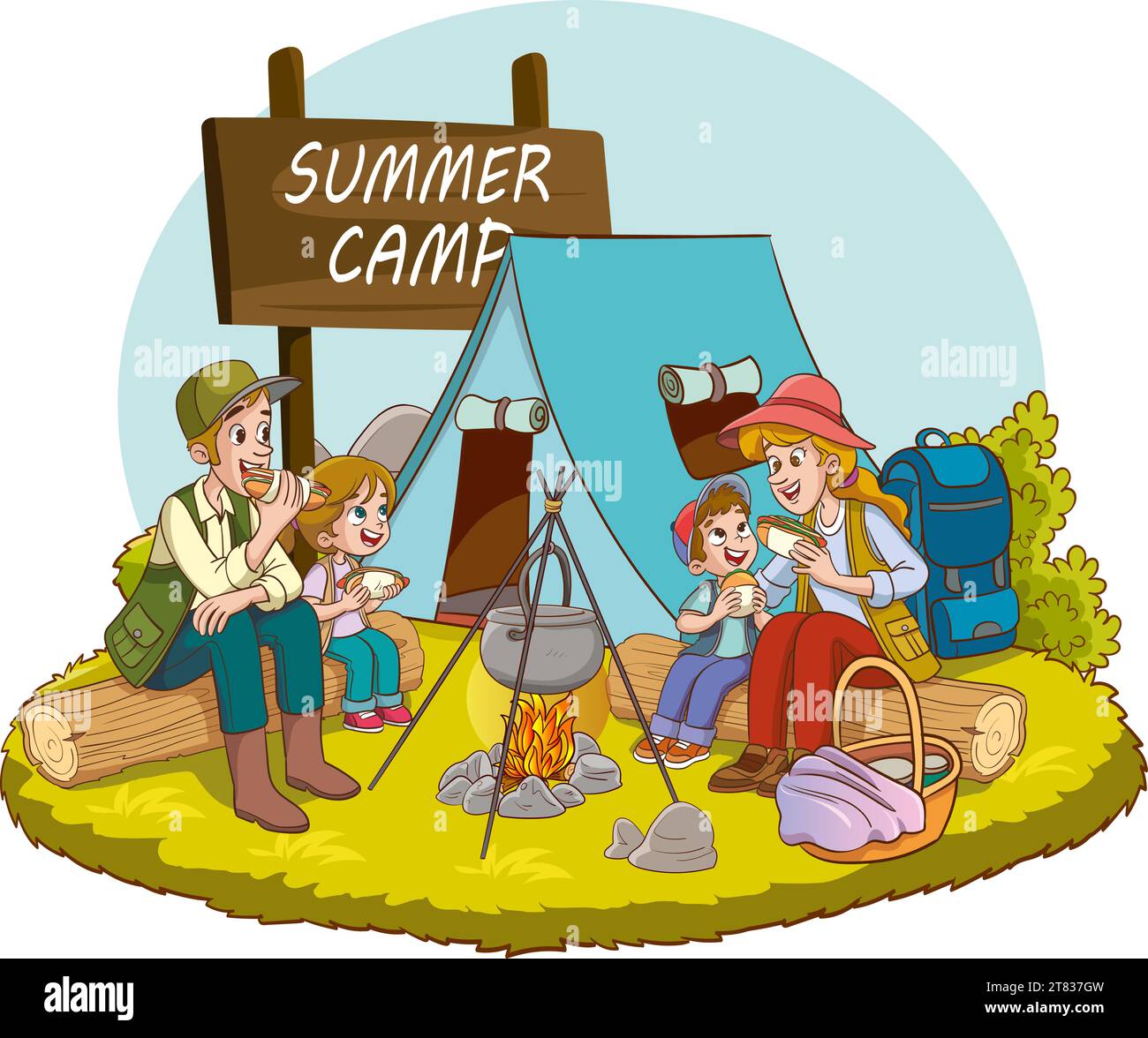 vector illustration of family camping and fishing Stock Vector Image ...