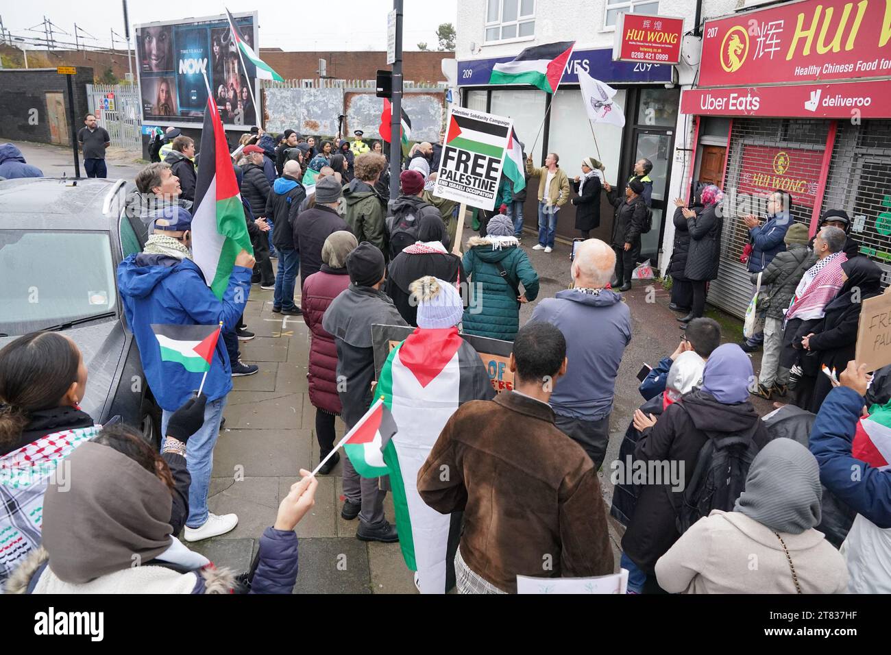 People take part in a Palestine Day of Action demonstration, outside ...