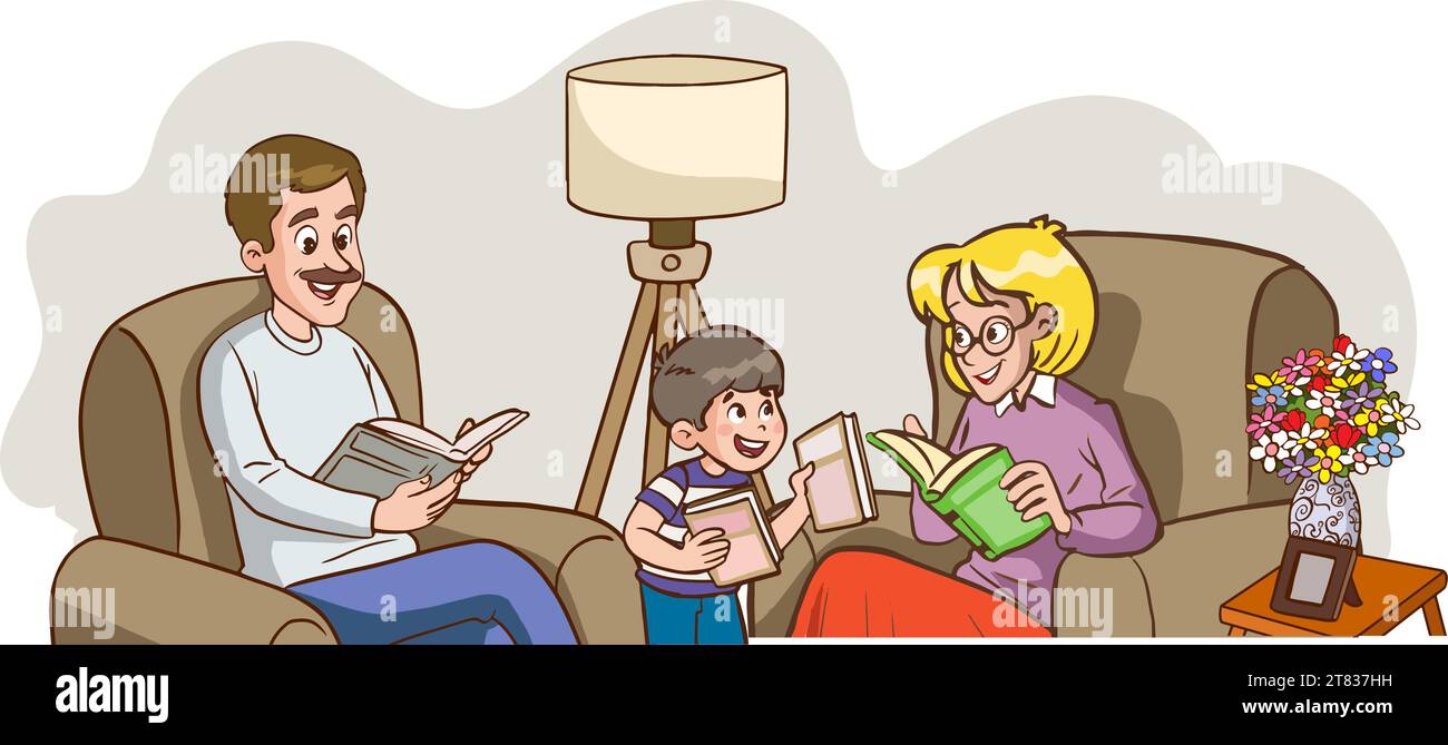 family reading book and kids cartoon vector Stock Vector Image & Art ...