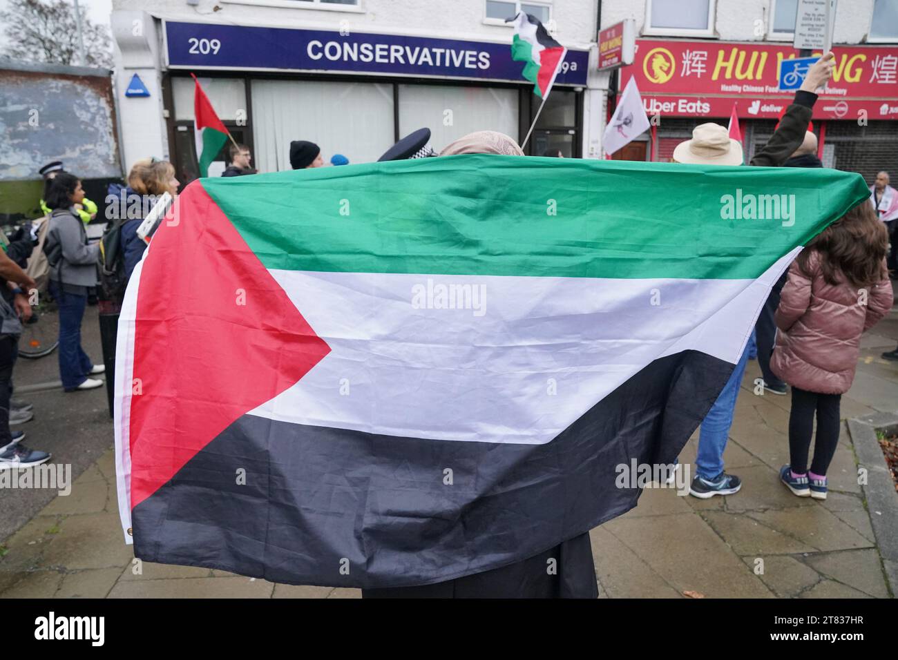 People take part in a Palestine Day of Action demonstration, outside ...