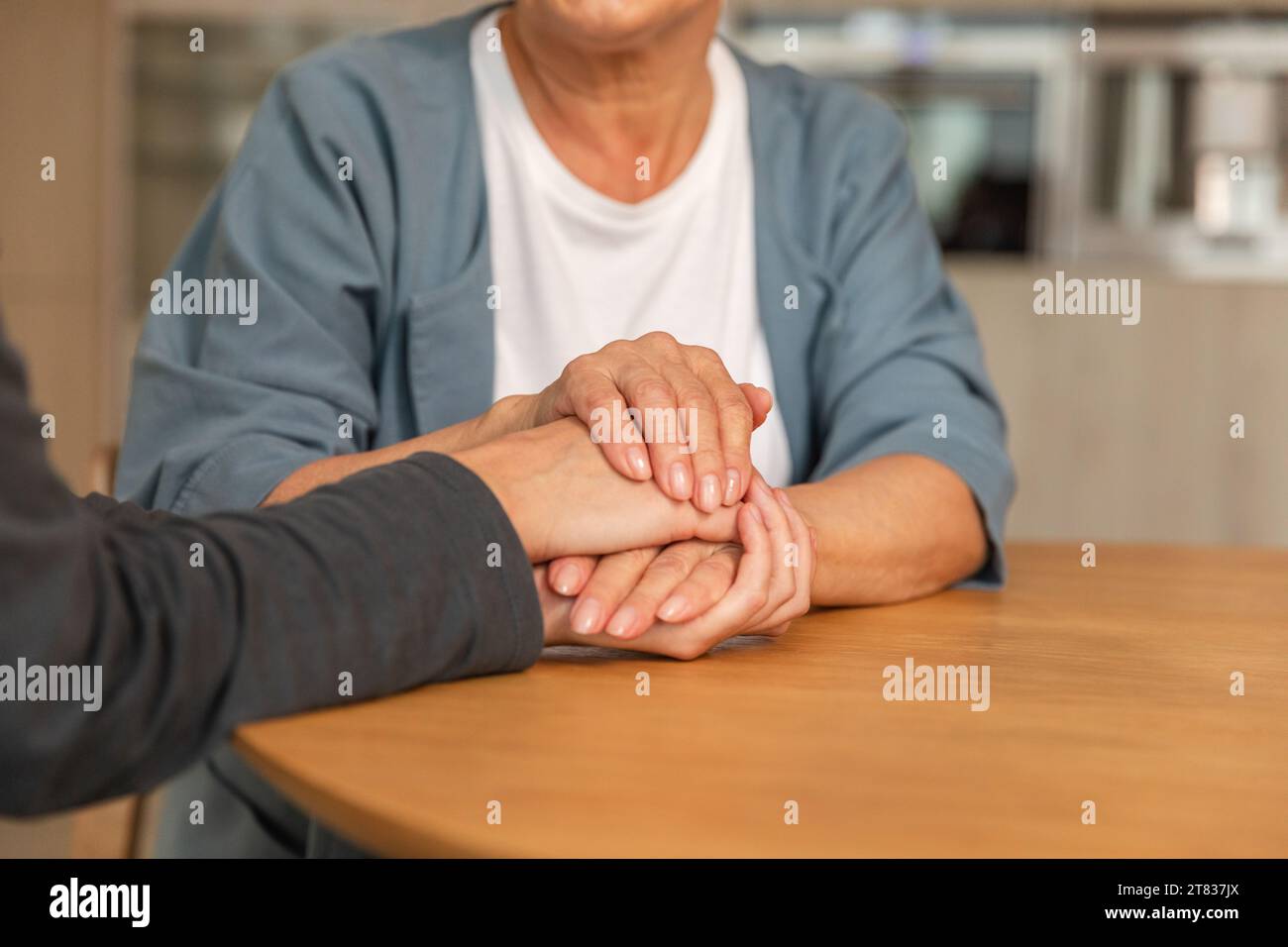 Happy family. Caring woman hands holding hands loving older woman ...