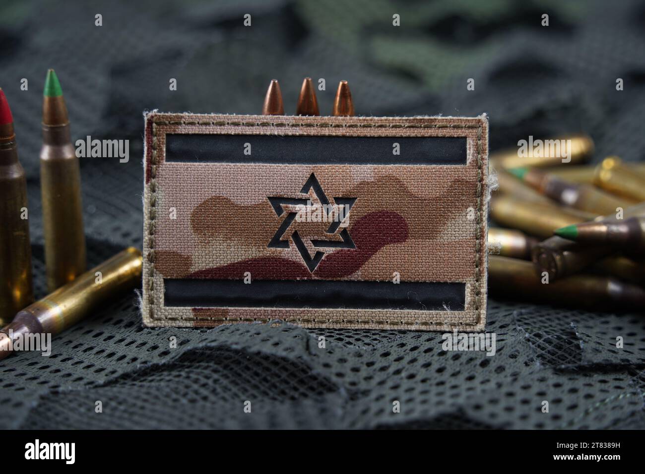 Israel Flag Tactical on patch with weapon ammunition. bullets ...