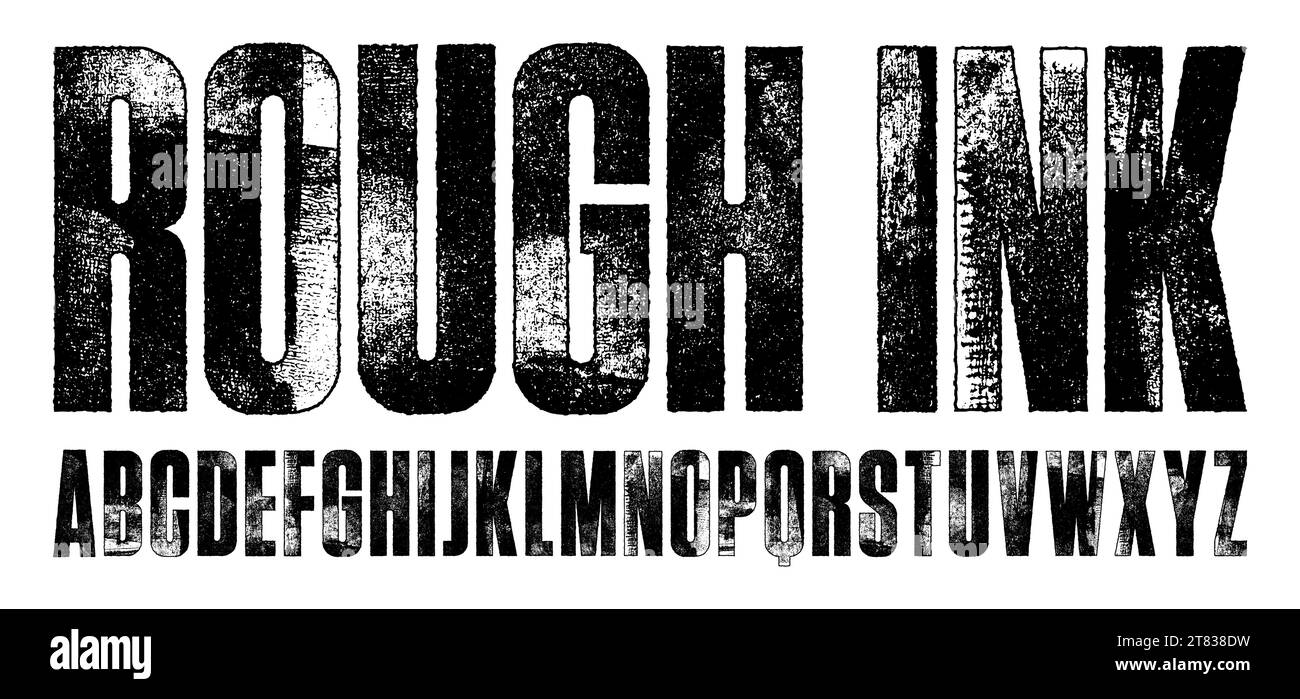Rough Ink Condensed Font. Detailed individually textured characters ...