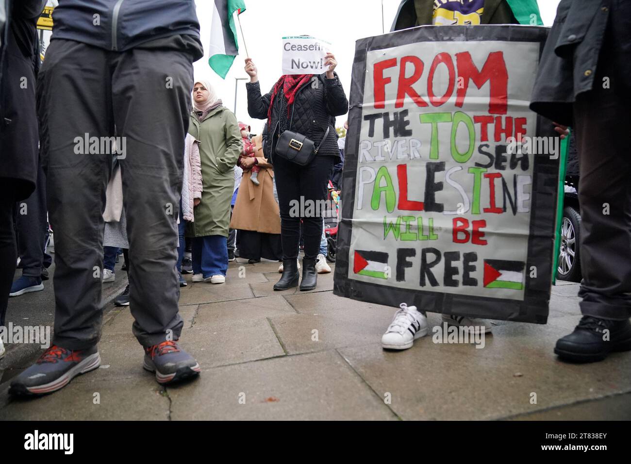 People take part in a Palestine Day of Action demonstration, outside ...