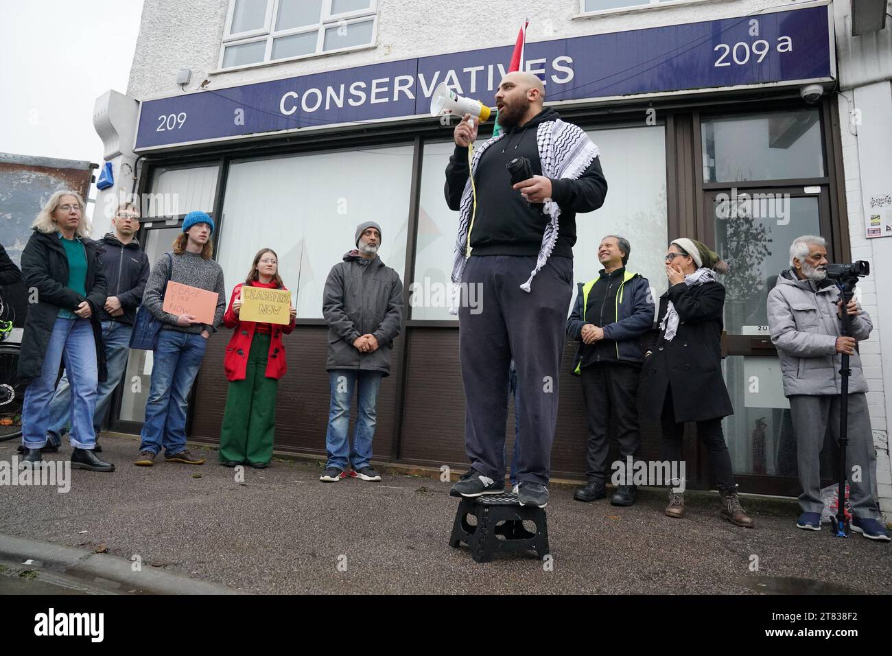 People take part in a Palestine Day of Action demonstration, outside ...
