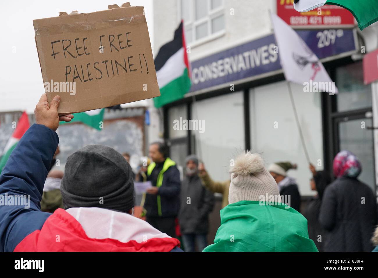 People take part in a Palestine Day of Action demonstration, outside ...