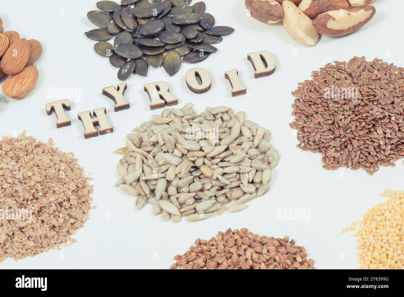 Beneficial nutritious eating for thyroid gland. Healthy ingredients as ...