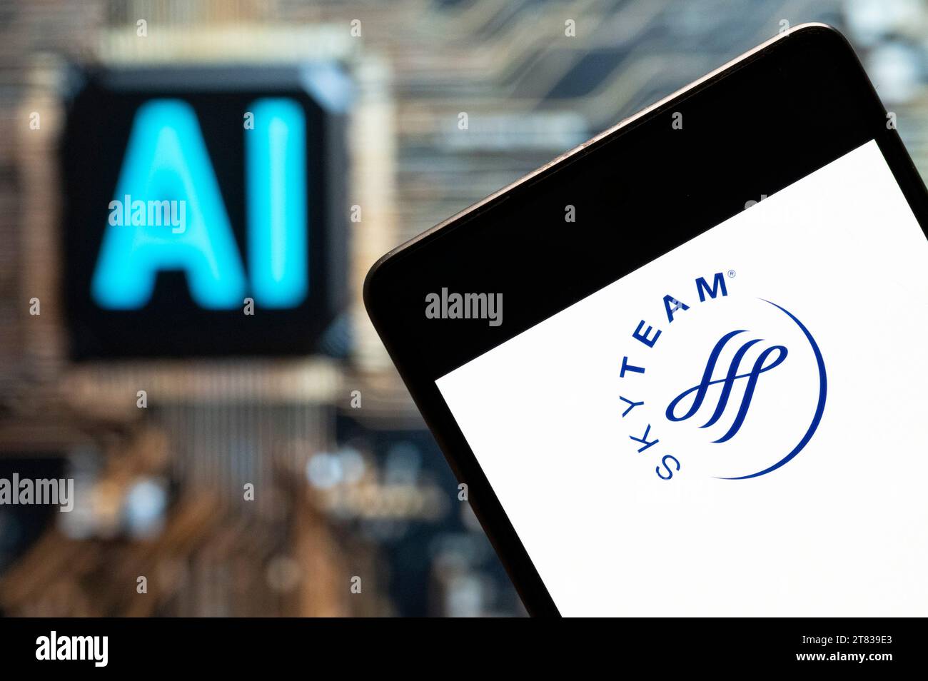 In this photo illustration, the airline alliance Sky Team logo seen ...