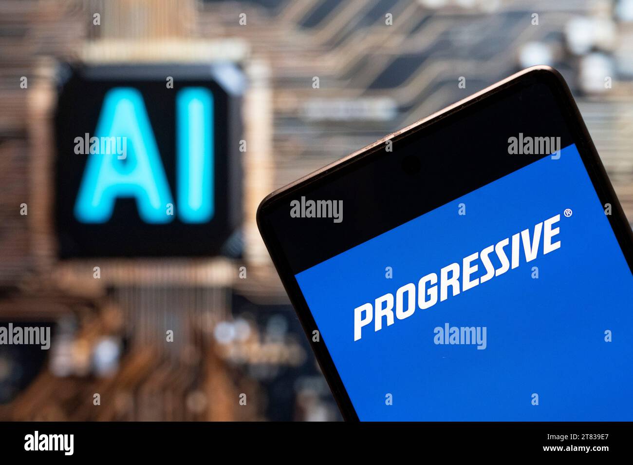 In this photo illustration, the American insurance company Progressive ...