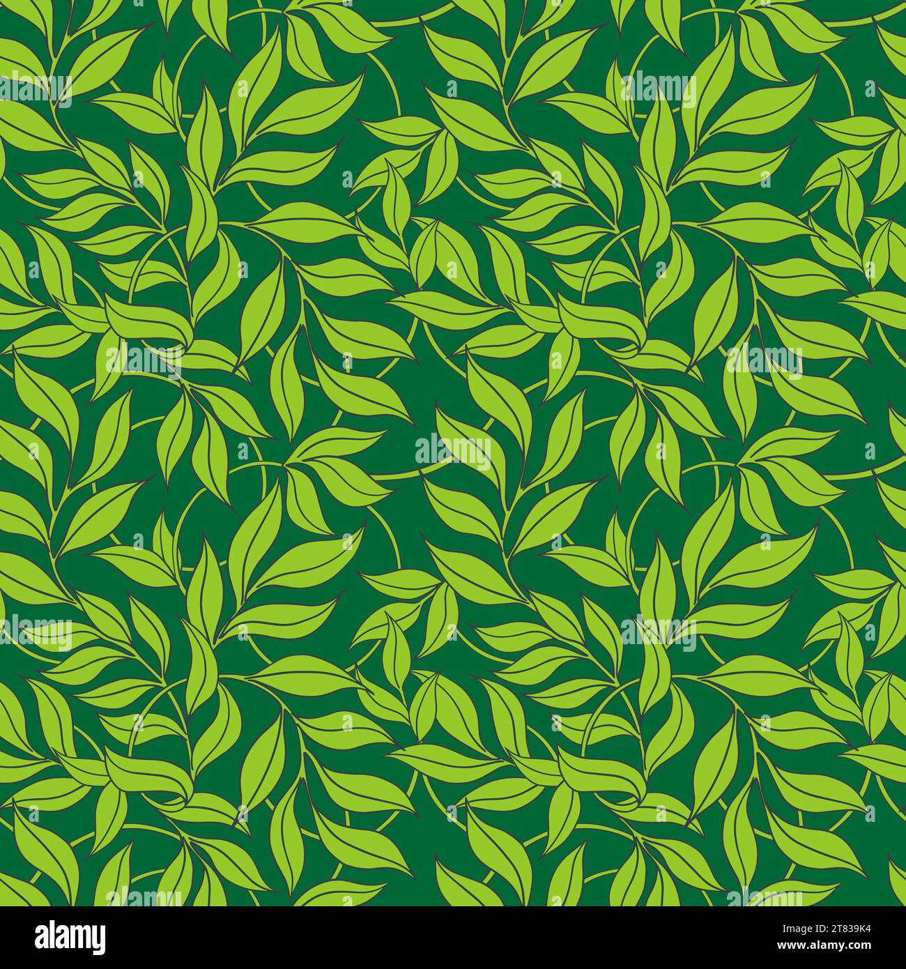 Seamless pattern of green creeping shoots. Hanging leaves of ...