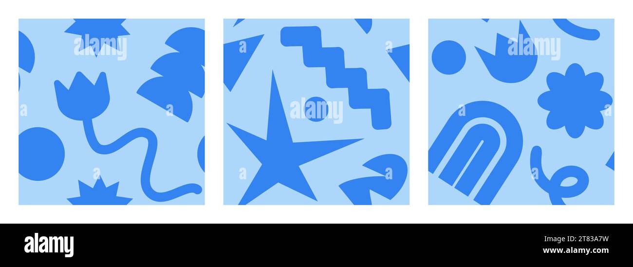 90 cool Brutalism seamless pattern set. Naive playful abstract shapes ...