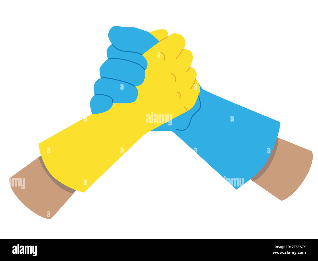 Hands with a handshake in a rubber glove isolated on a white background ...