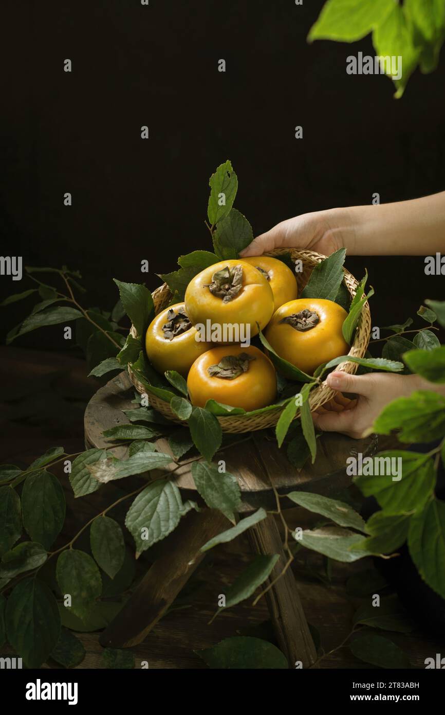 Japanese persimmon varieties, Vietnam fresh peach hi res photo Stock ...