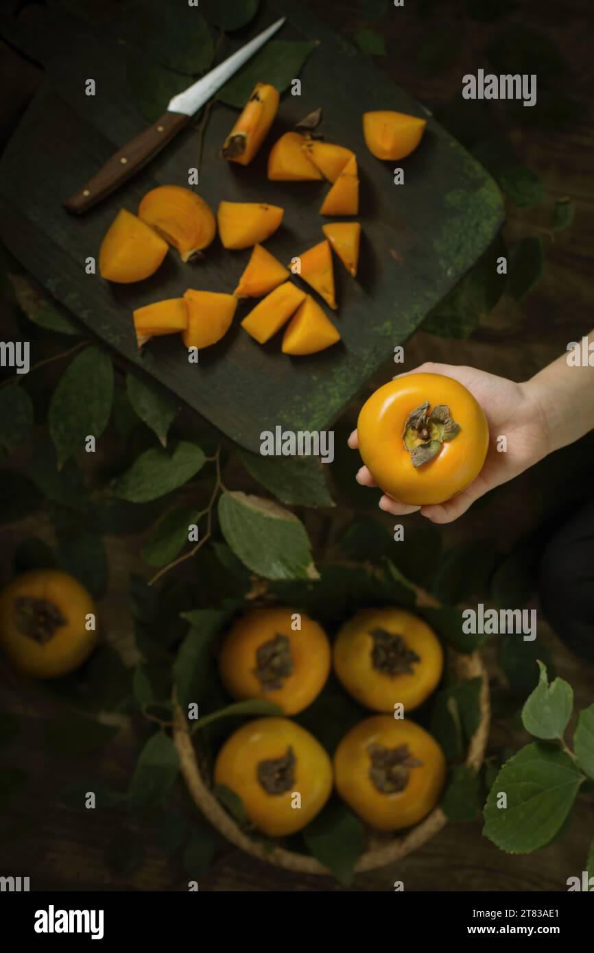 Japanese persimmon varieties, Vietnam fresh peach hi res photo Stock ...