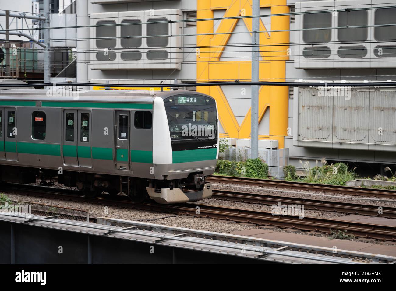 Tokyo, Japan. 18th Nov, 2023. A Saikyo Line train passes as rail ...